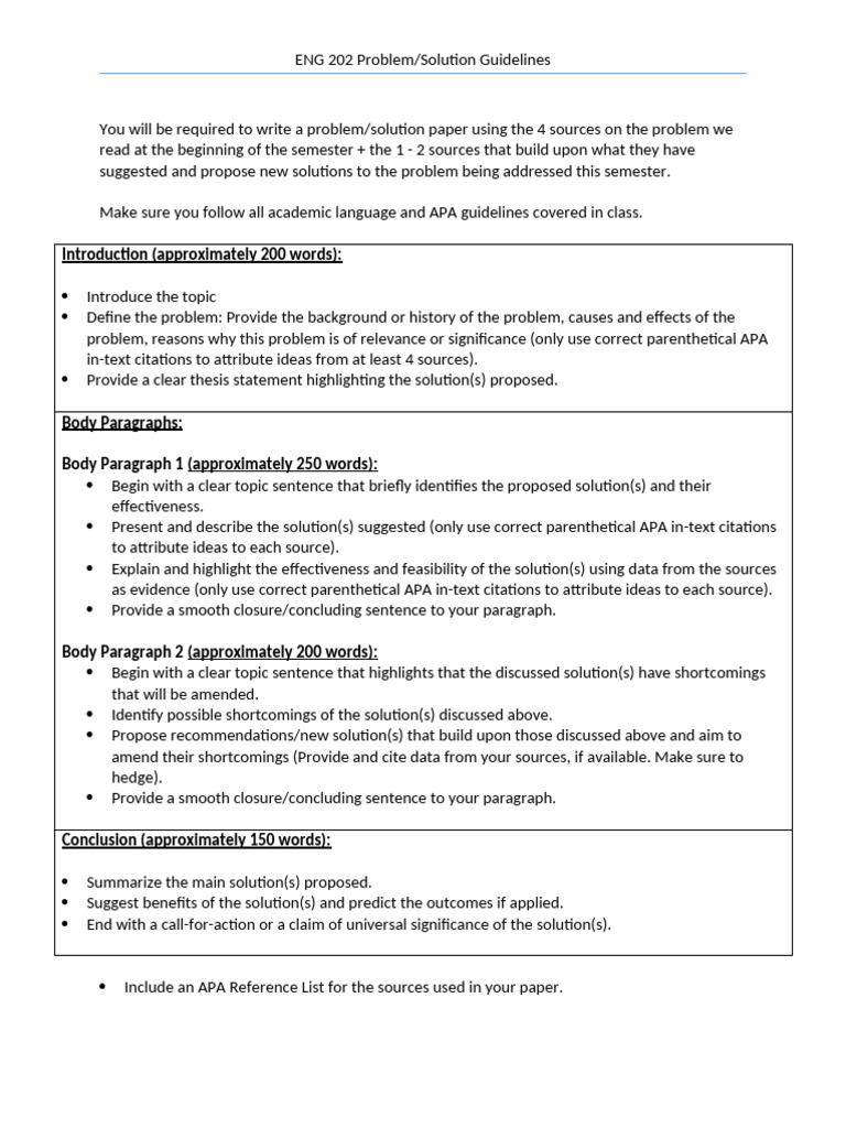 Problem Solution Paper Guidelines | PDF
