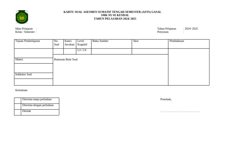Kartu Soal ASTS Gasal 2425 | PDF