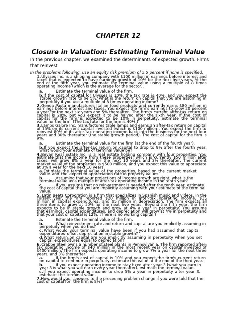 Terminal Value questions | PDF