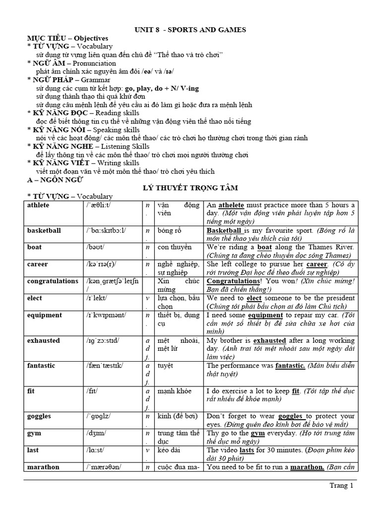 Unit 8 - Sports and Games | PDF