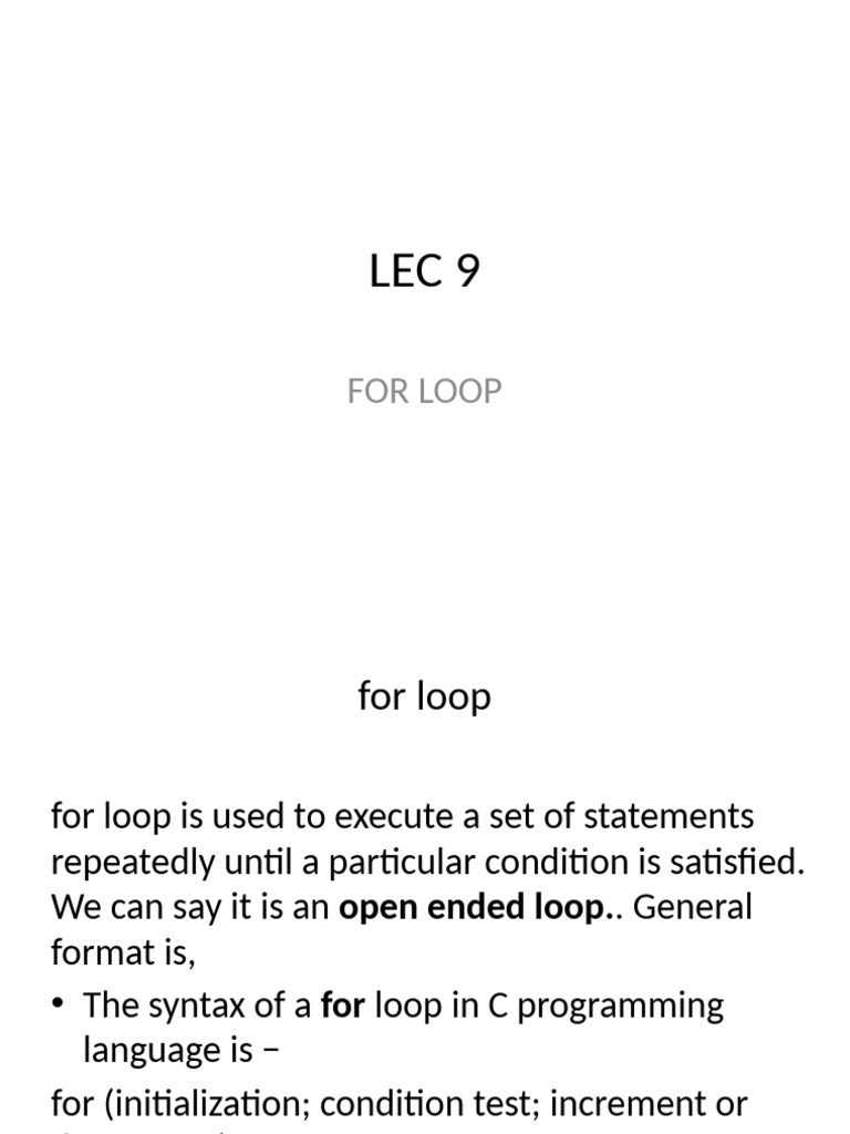 Lec9 - For Loop | PDF