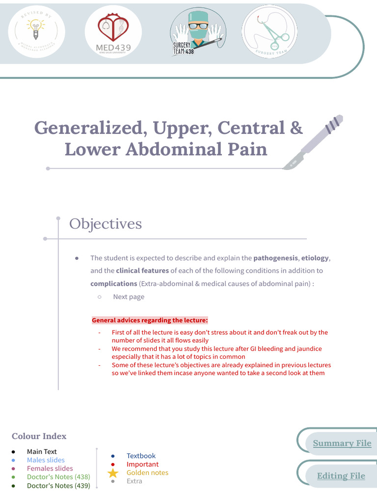 5&6) Generalized, Upper, Central and Lower Abdominal Pain | PDF