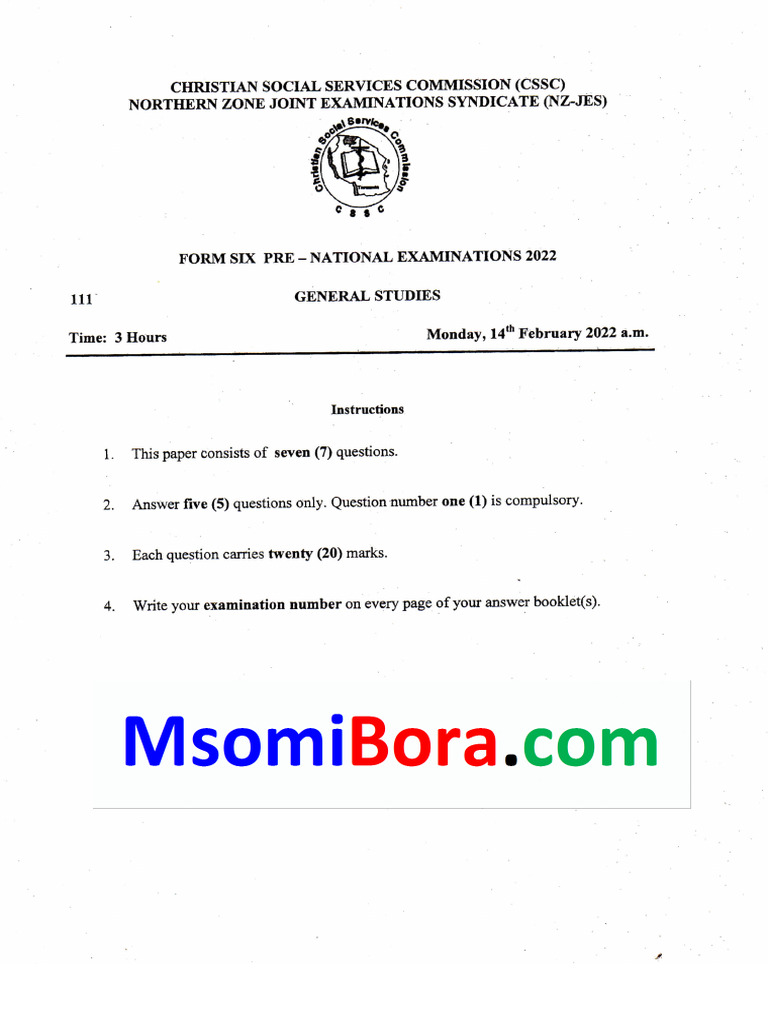 CSSC F6 Pre-Necta 2022 - Northern Zone | PDF