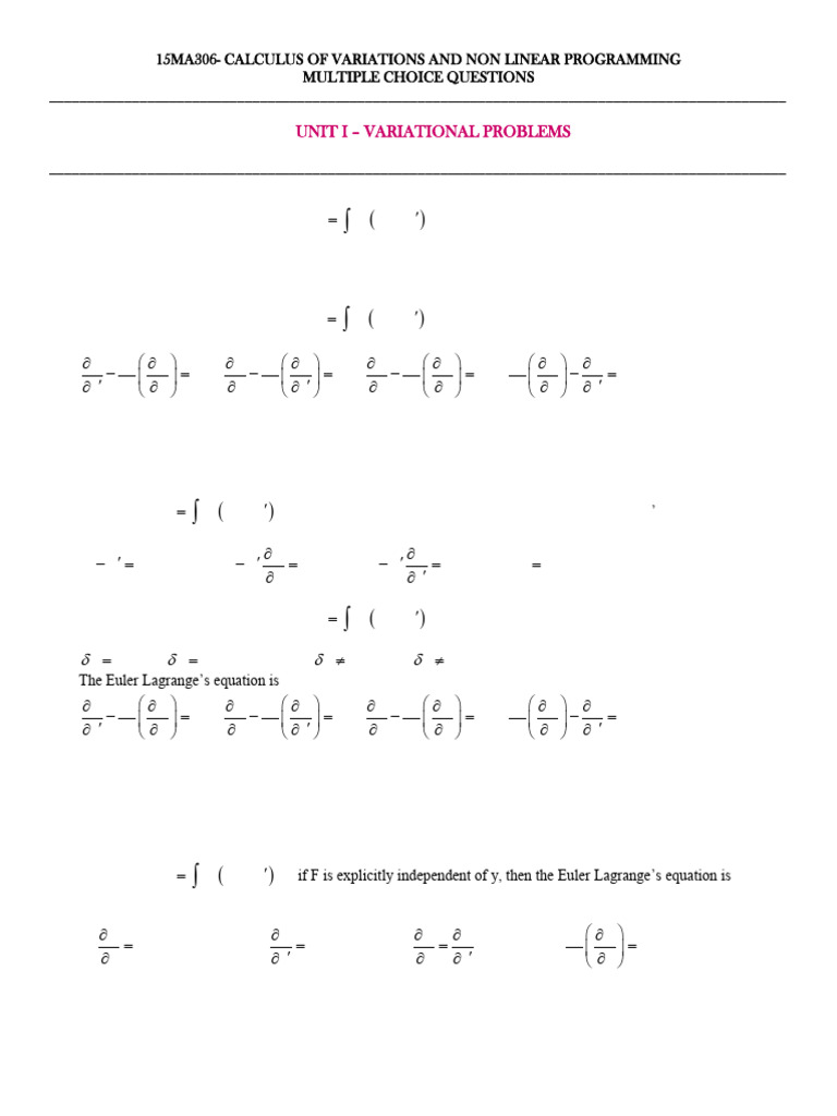 Calculus of Variations - MCQ | PDF
