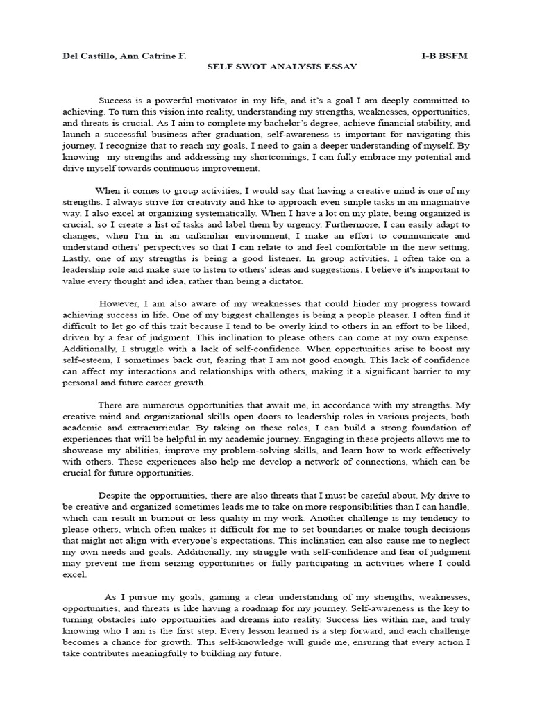 Self Swot Analysis Essay | PDF