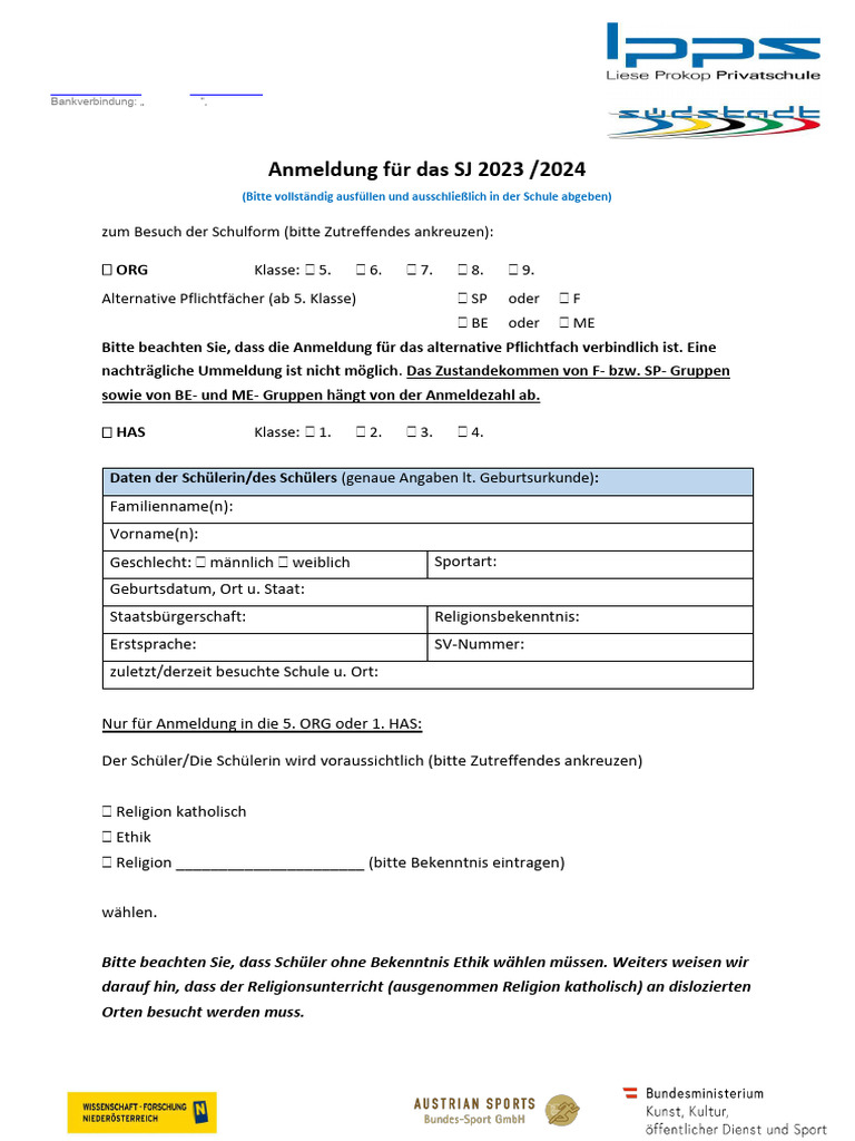 Anmeldung Schule | PDF