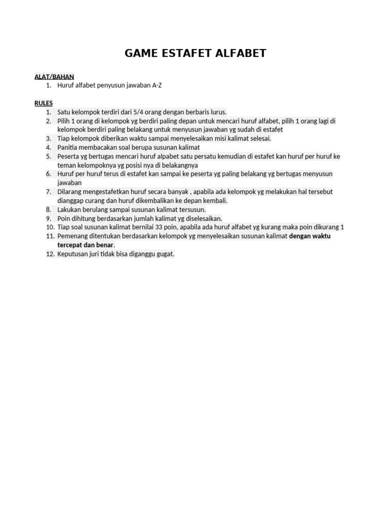 Game Estafet Jawaban Alfabet | PDF