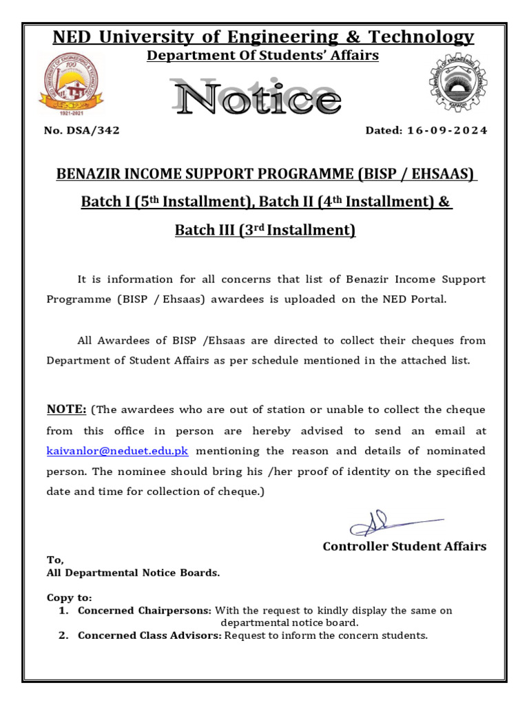 Notice For Portal CHQ Distribution | PDF