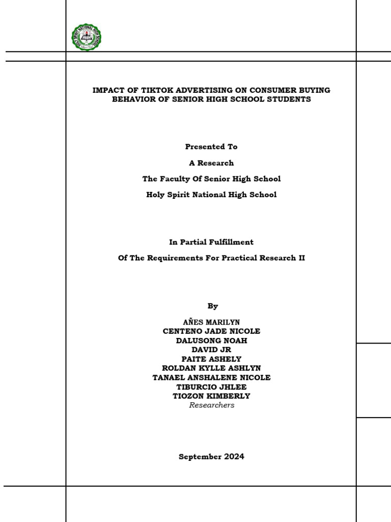 PR 2 Chapter 1 3 Done Impact of Tiktok Advertising On Consumer Buying Behavior of Senior High ...