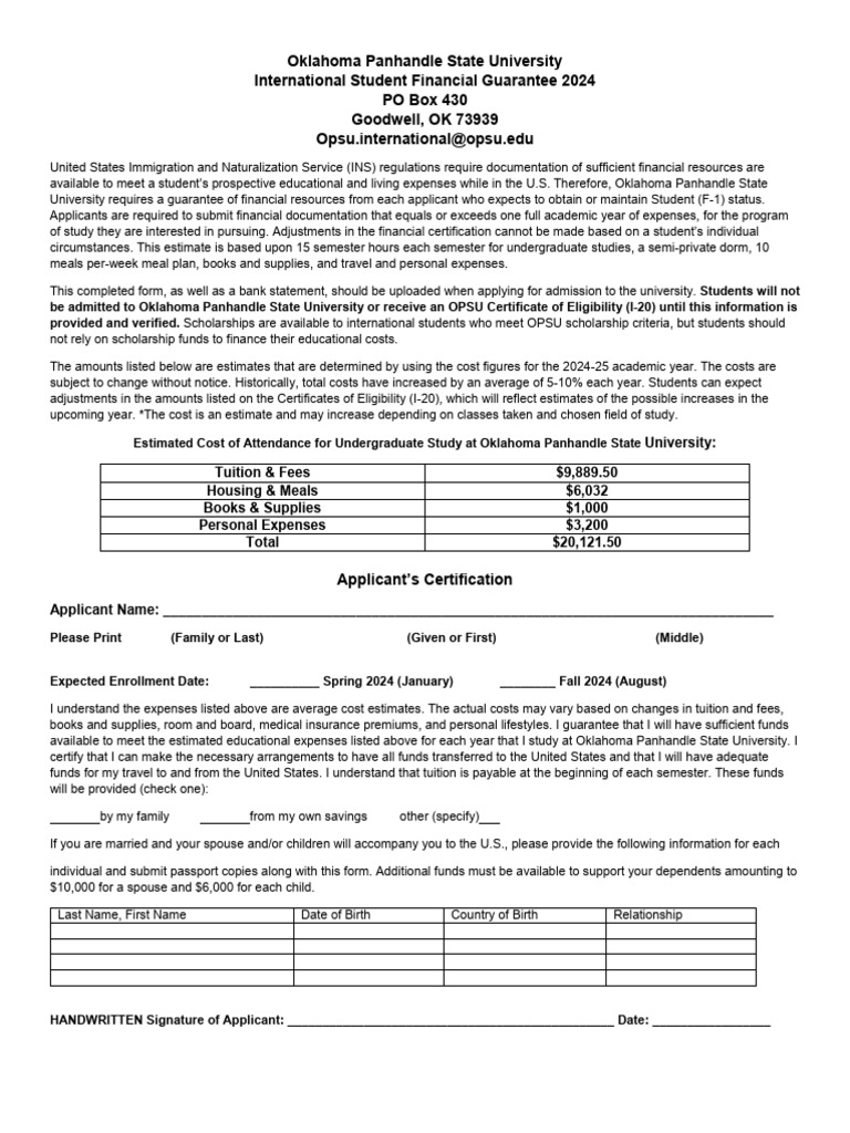International Student Financial Guarantee 2024 | PDF | Banks | Surety