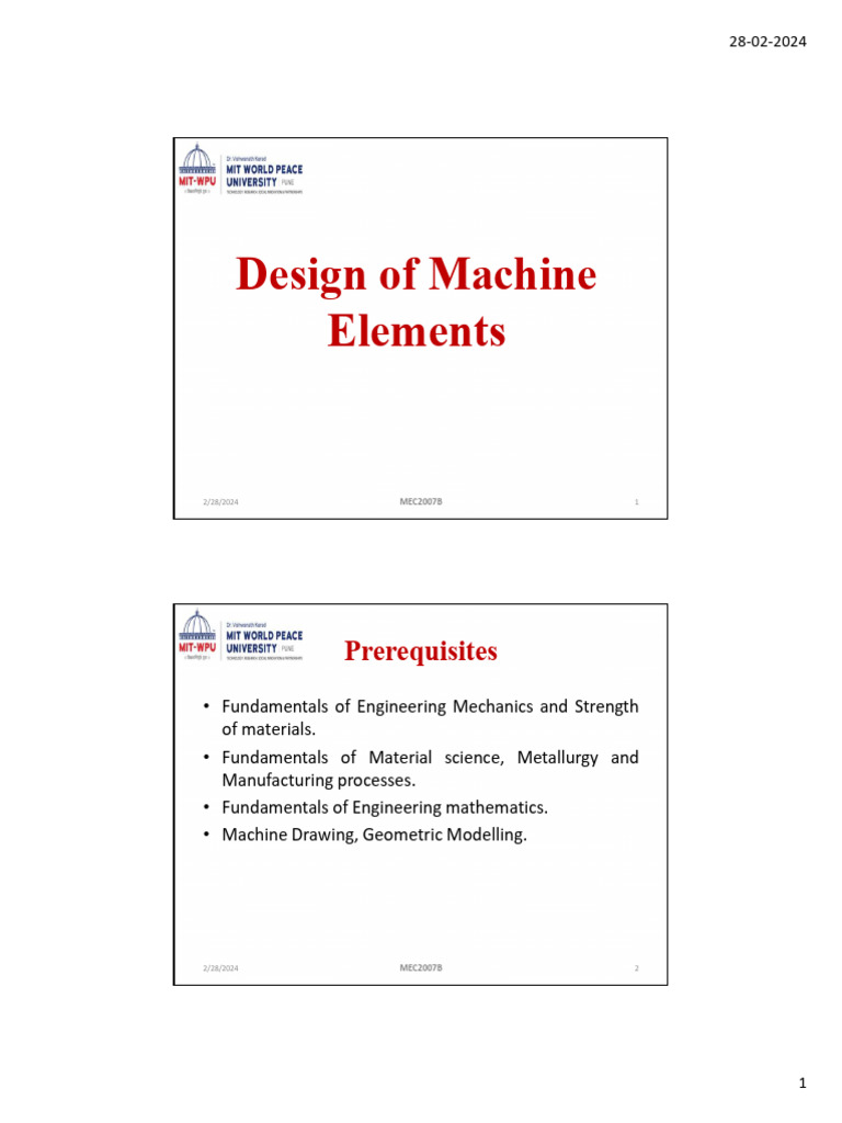 Machine Design Fundamentals Course Outline | PDF | Strength Of ...
