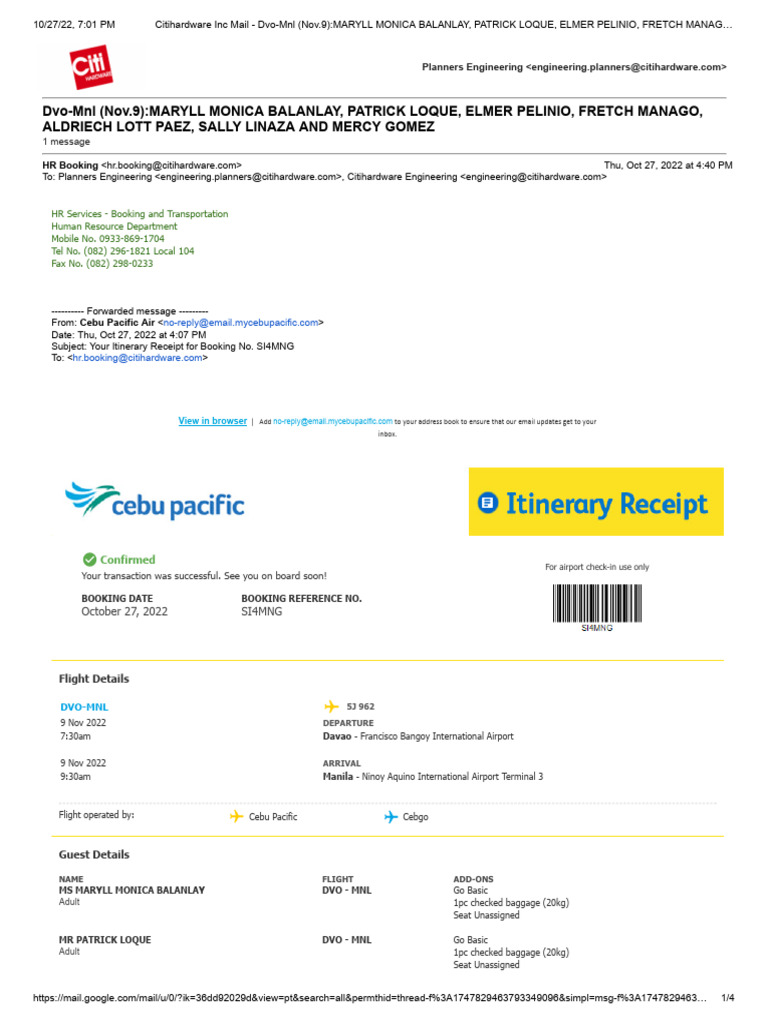 Dvo-Mnl (Nov.9) :maryll Monica Balanlay, Patrick Loque, Elmer Pelinio, Fretch Manago, Aldriech ...