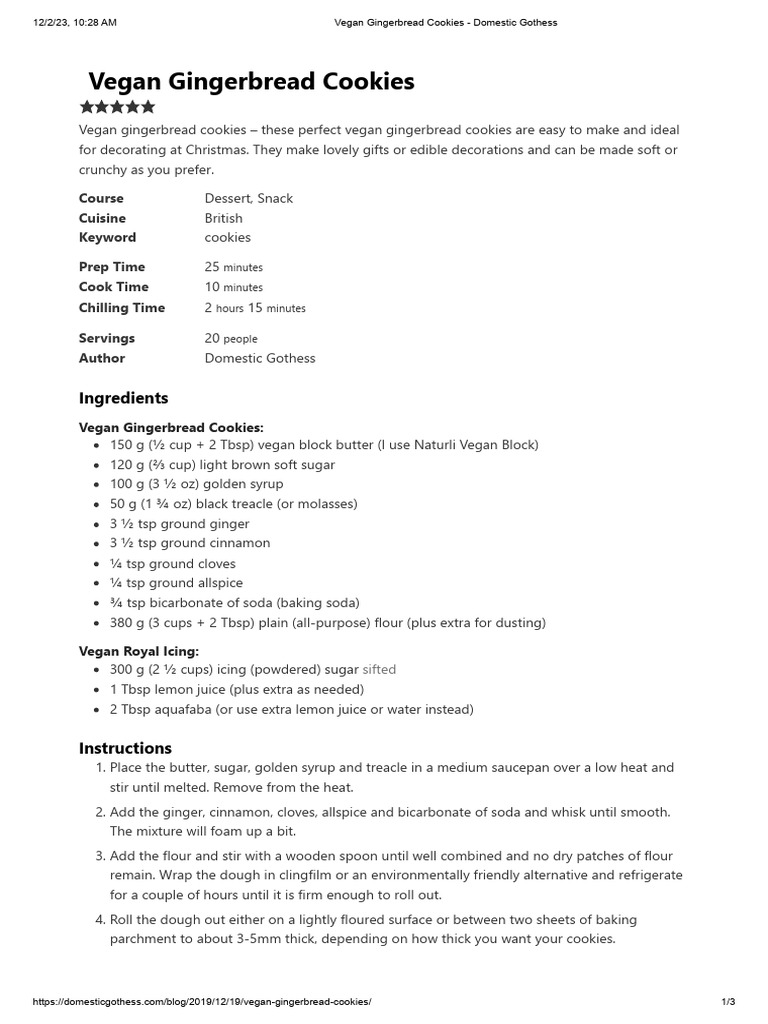 Vegan Gingerbread Cookies Recipe | PDF