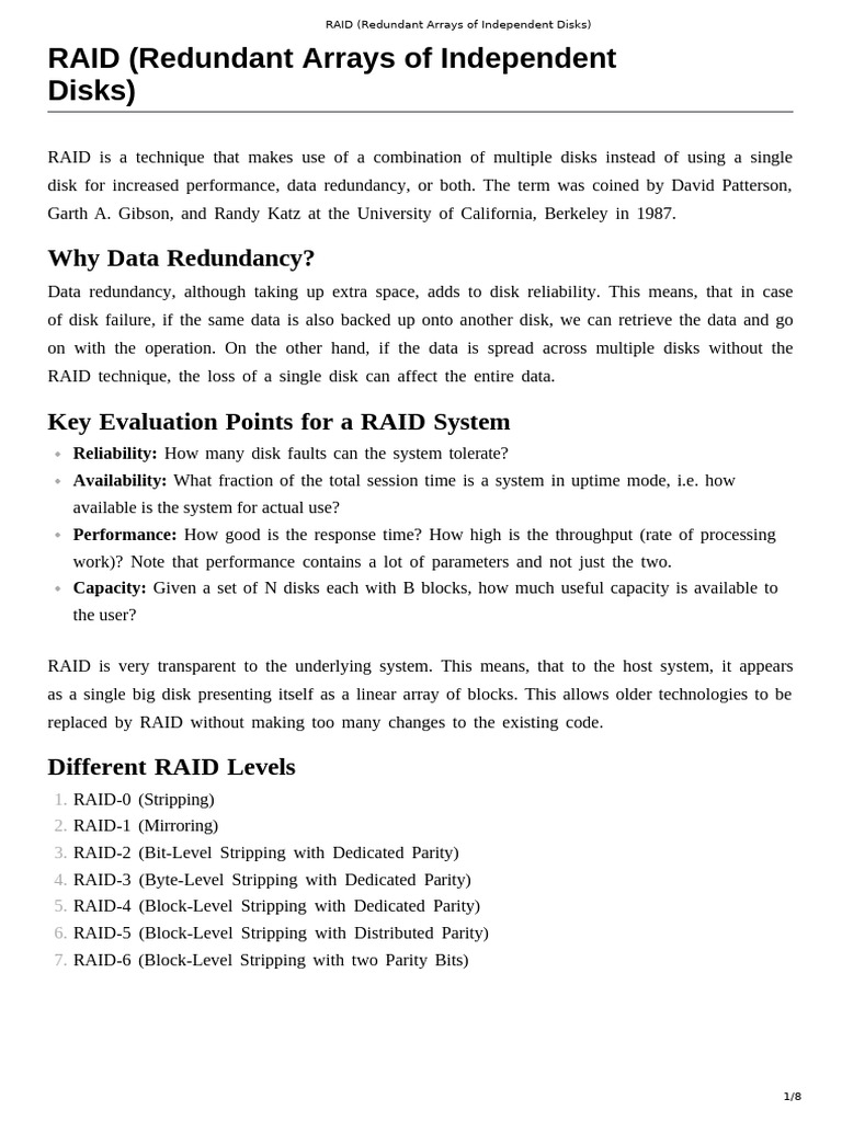 RAID (Redundant Arrays of Independent Disks) | PDF | Computer Architecture | Teaching Methods ...