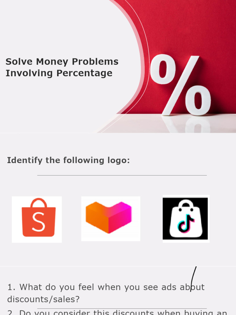 Solve Money Problems Involving Percentage | PDF