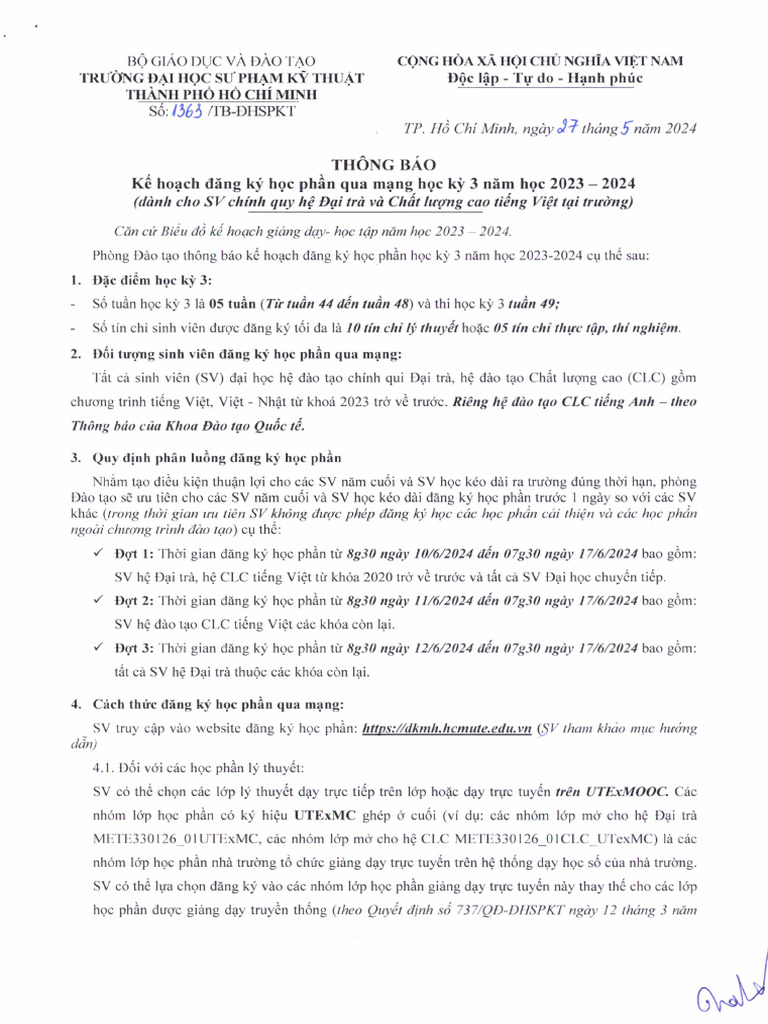 1363 Cvdi TB Ke Hoach Dang Ky Hoc Phan Qua Mang HK3 Nam Hoc 23 24 Danh Cho SV Chinh Quy He Dai ...