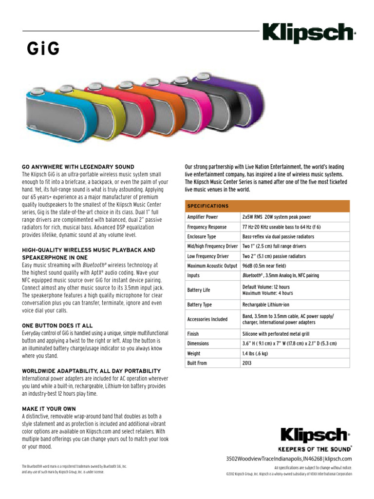 GiG - Spec Sheet | PDF