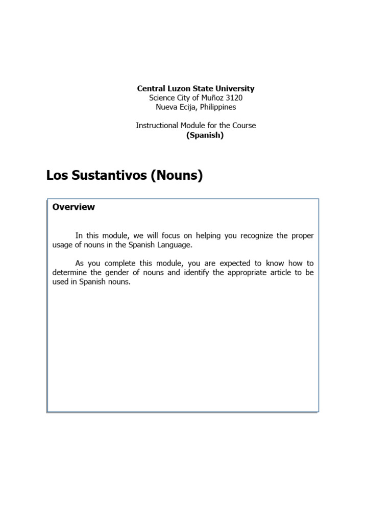 Los Sustantivos Nouns | PDF