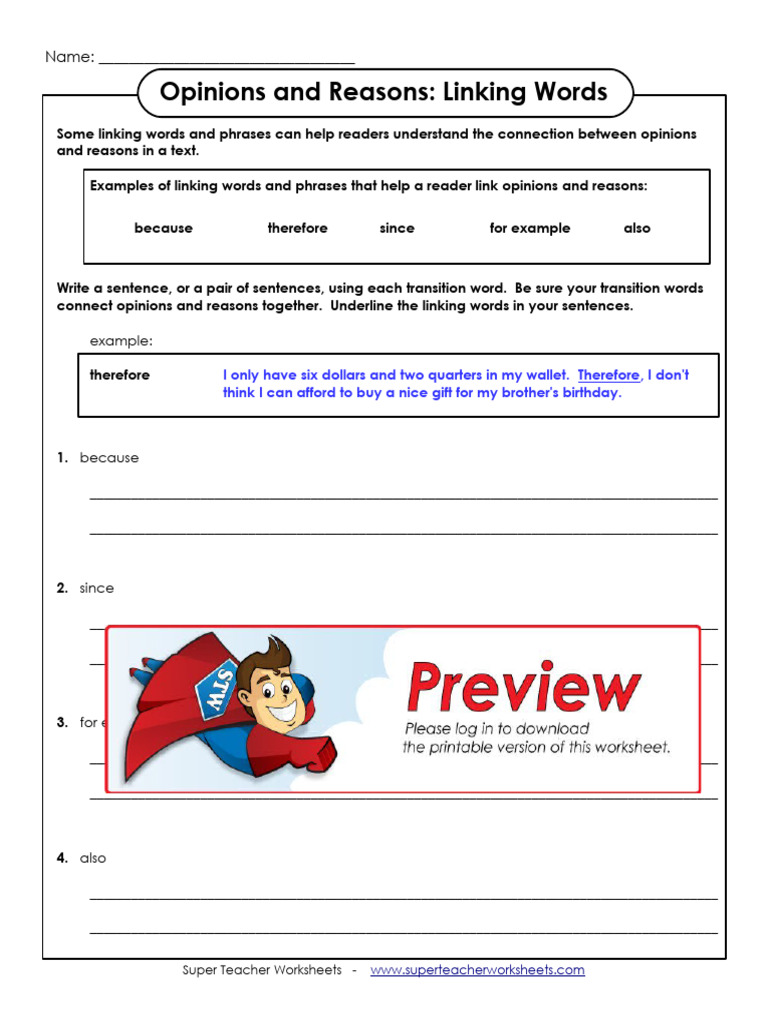 Linking Words Write Sentences Opinion Reason | PDF