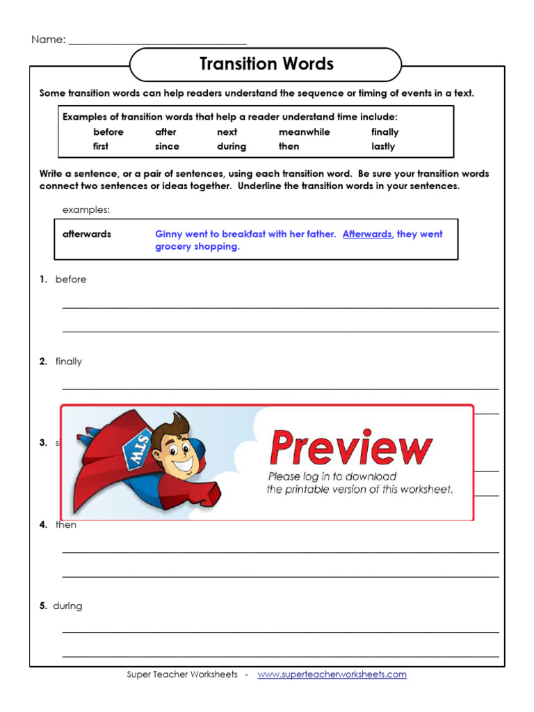 Transition Words Write Sentences Time Sequence | PDF