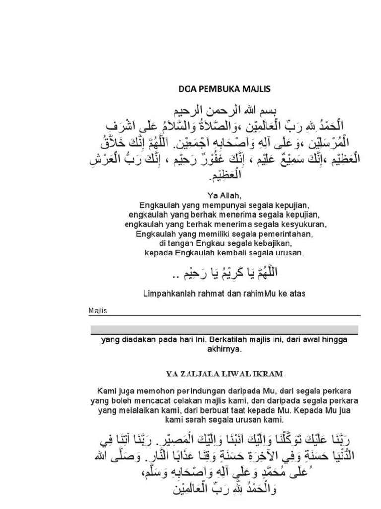 Doa Pembuka Majlis | PDF