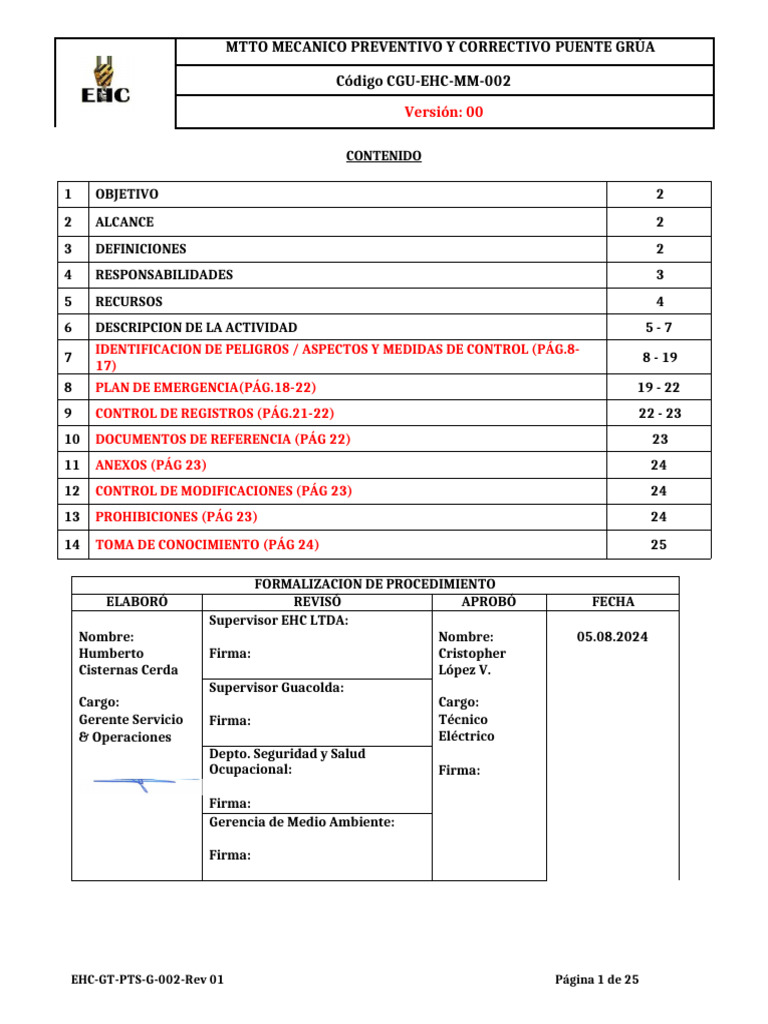 Ehc-gt-pts-g-002-Rev 01mantenimiento Preventivo y Correctivo Mecanico ...