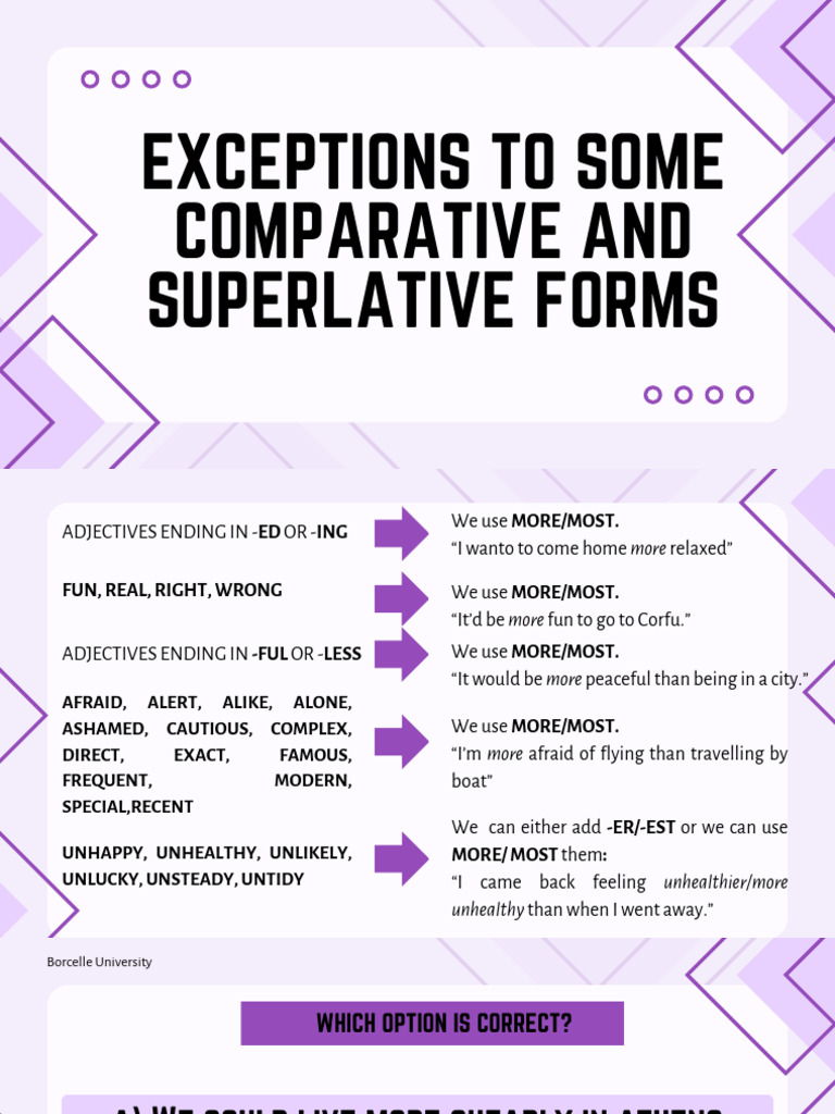 EXCEPTIONS COMPARATIVES AND SUPERLATIVE FORMS C1 | PDF EXCEPTIONS COMPARATIVES AND SUPERLATIVE FORMS C1 | PDF
