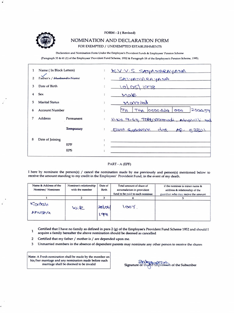 EPF form 2 | PDF