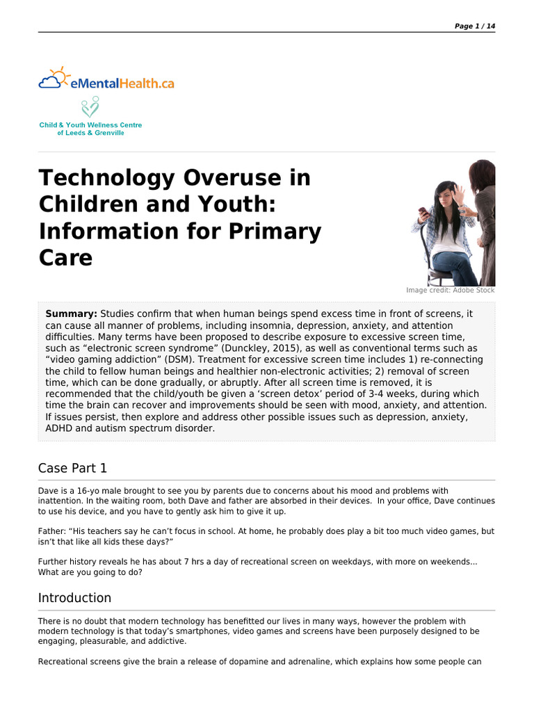 Technology Overuse in Children and Youth Information For Primary Care | PDF