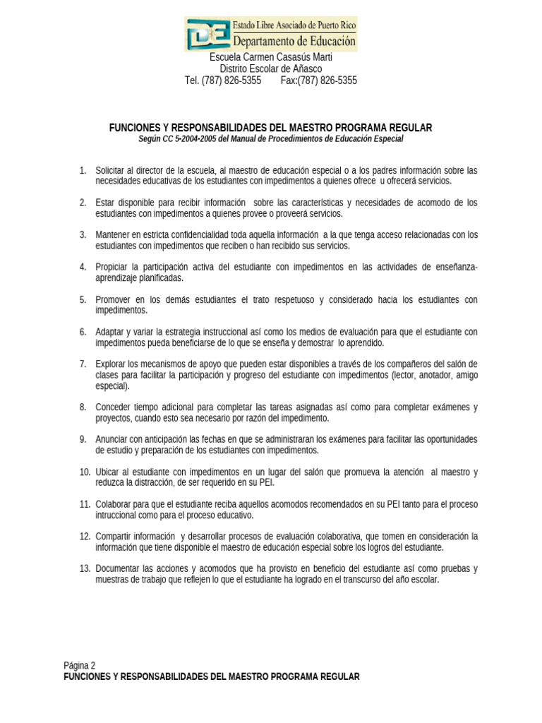 Funciones Del Maestro Programa Regular | PDF