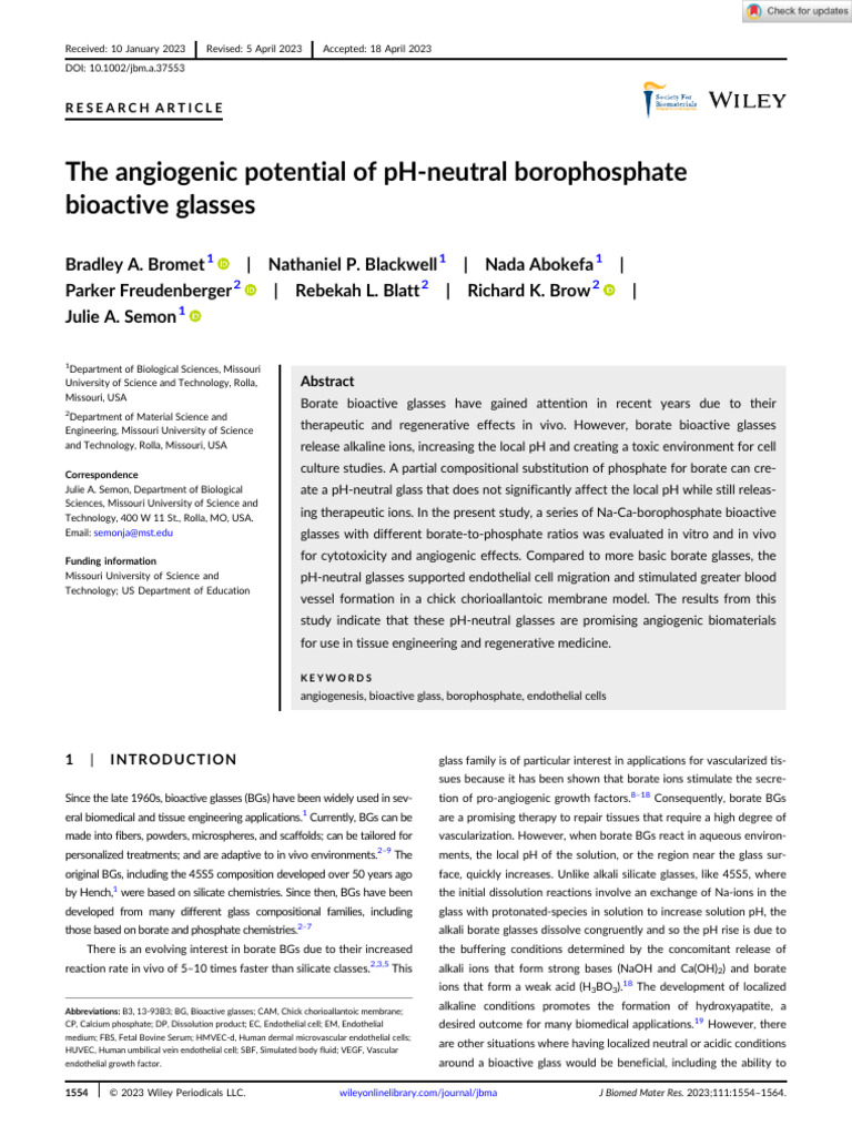 J Biomedical Materials Res - 2023 - Bromet - The Angiogenic Potential ...
