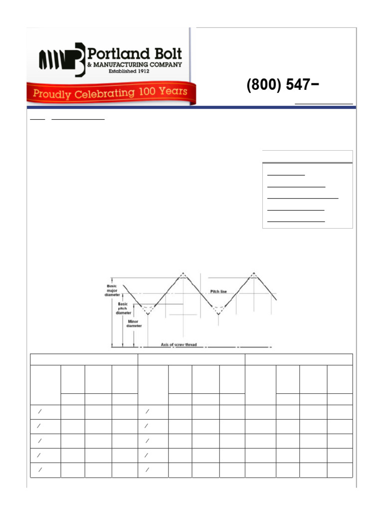 Thread Pitch Chart - Portland Bolt | PDF | Screw | Mechanical Engineering
