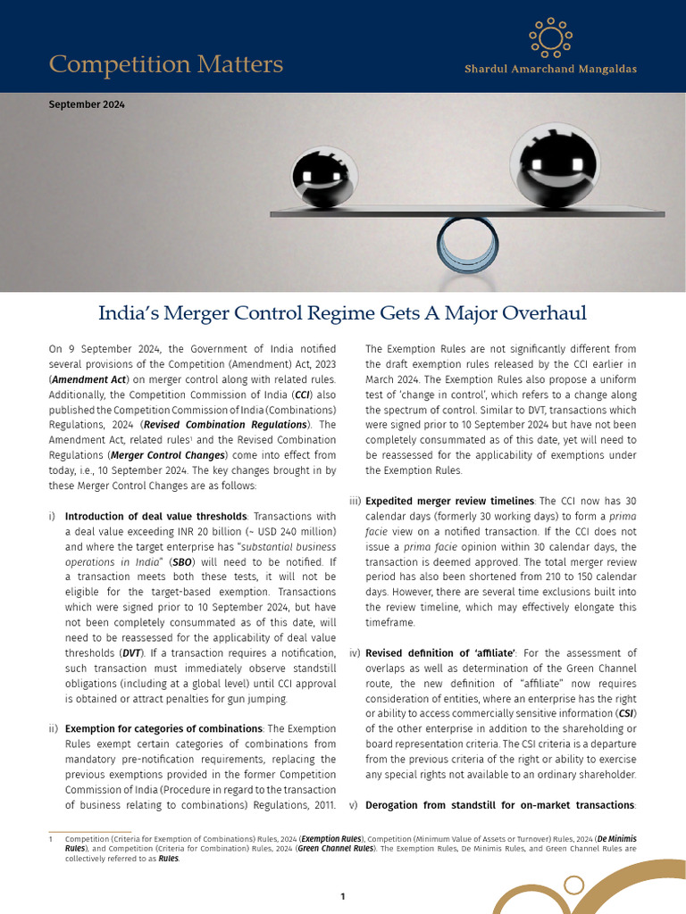 India's Merger Control Regime Gets A Major Overhaul | PDF
