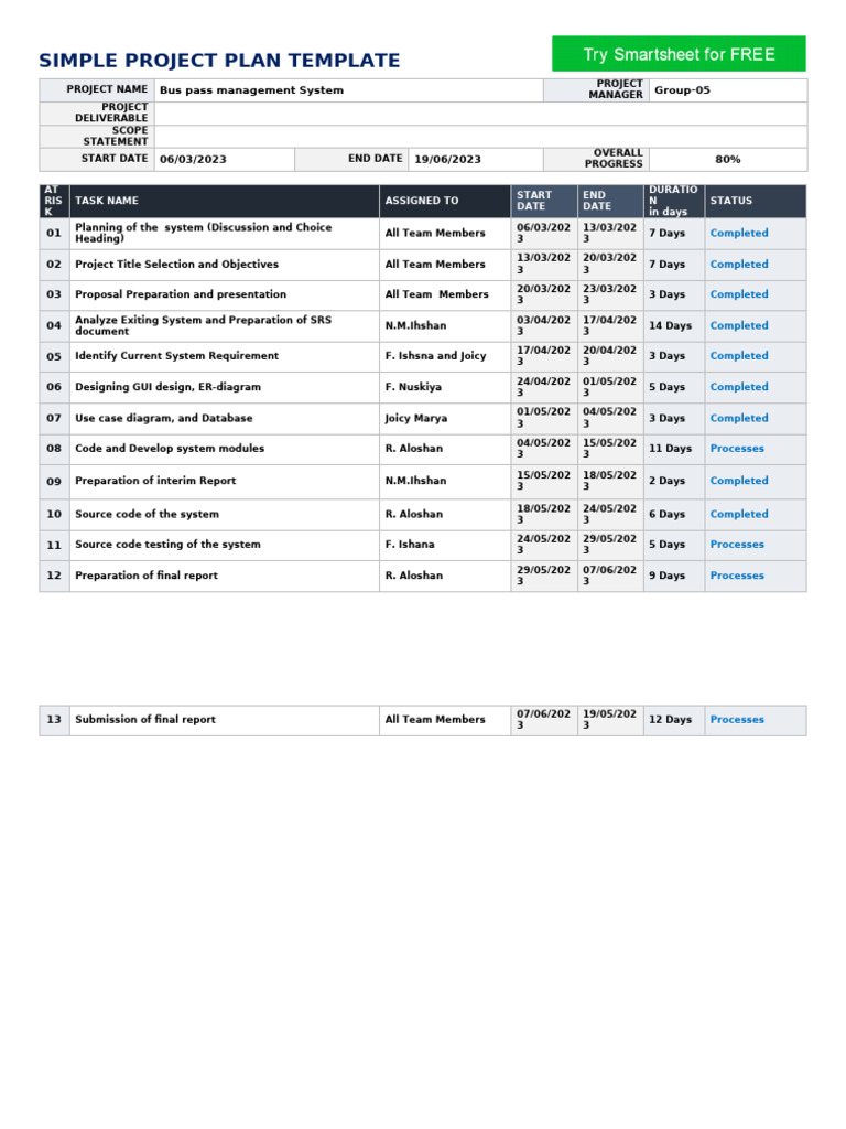 IC Simple Project Plan Template 8538 - WORD | PDF