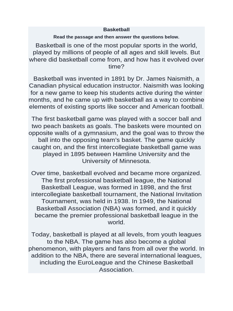 Basketball With Answers | PDF