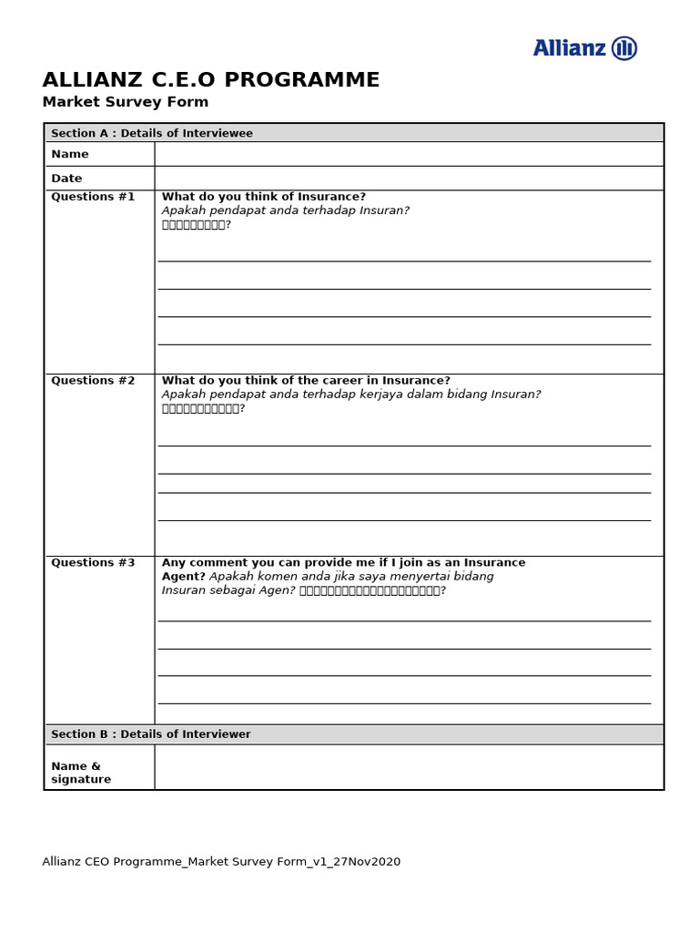 Appendix VII - Market Survey Form | PDF