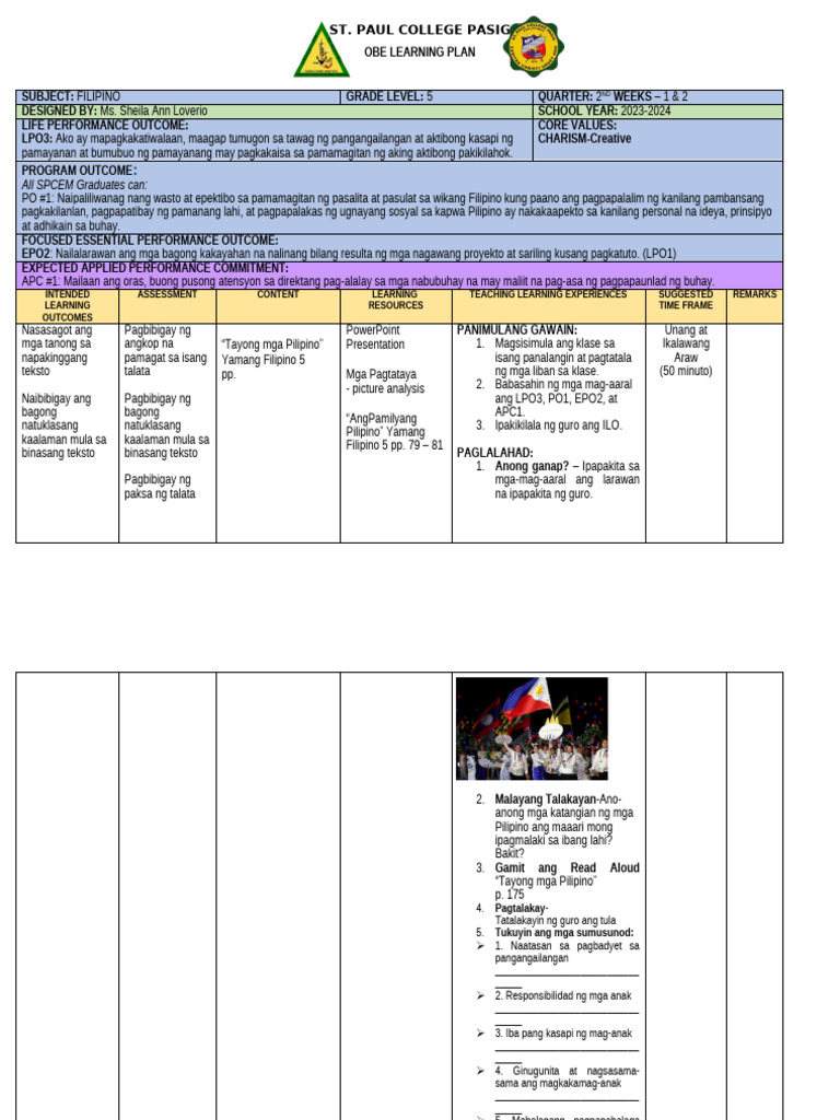 Q2_G5 WEEK 1-2 LEARNING PLAN | PDF