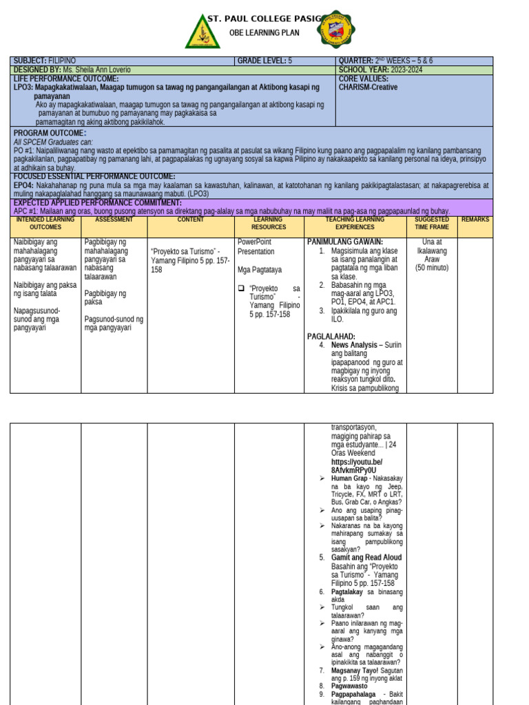 Q2 - G5 Week 5-6 Learning Plan | PDF