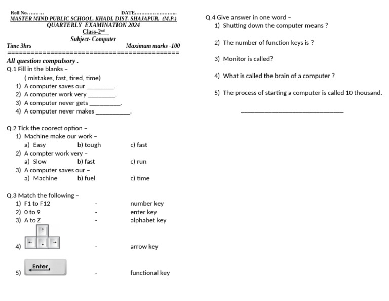 Class 2 Computer Exam 2024 | PDF