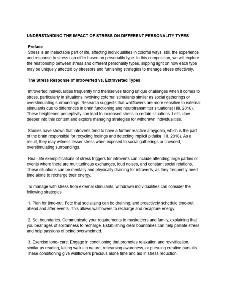 Impact of Stress On Different Personality Types | PDF