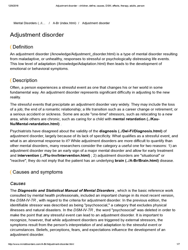 Adjustment Disorder | PDF