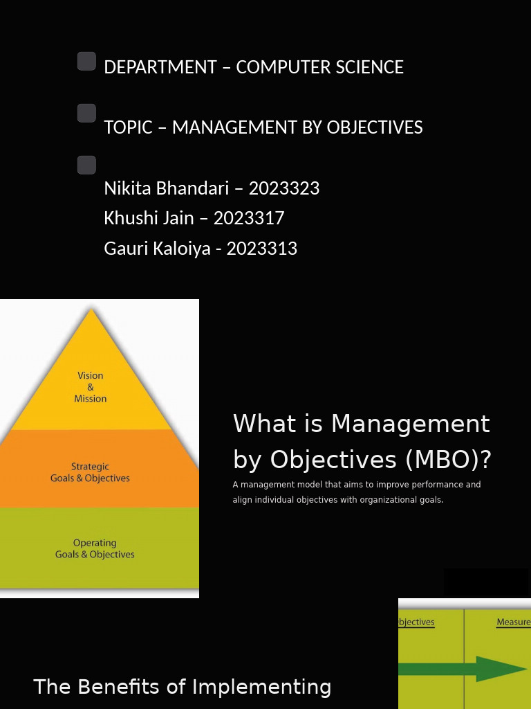 Department - Computer Science Topic - Management by Objectives Nikita Bhandari - 2023323 Khushi ...