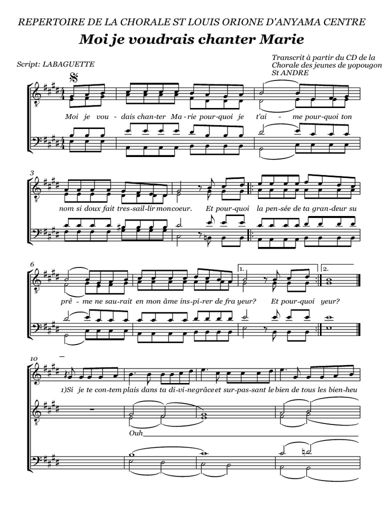 Moi Je Voudrais Chanter Marie - Partition Complète | PDF