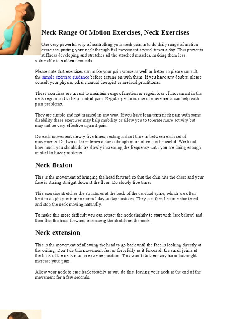 Neck Range of Motion Exercises | PDF | Arthritis | Osteoarthritis