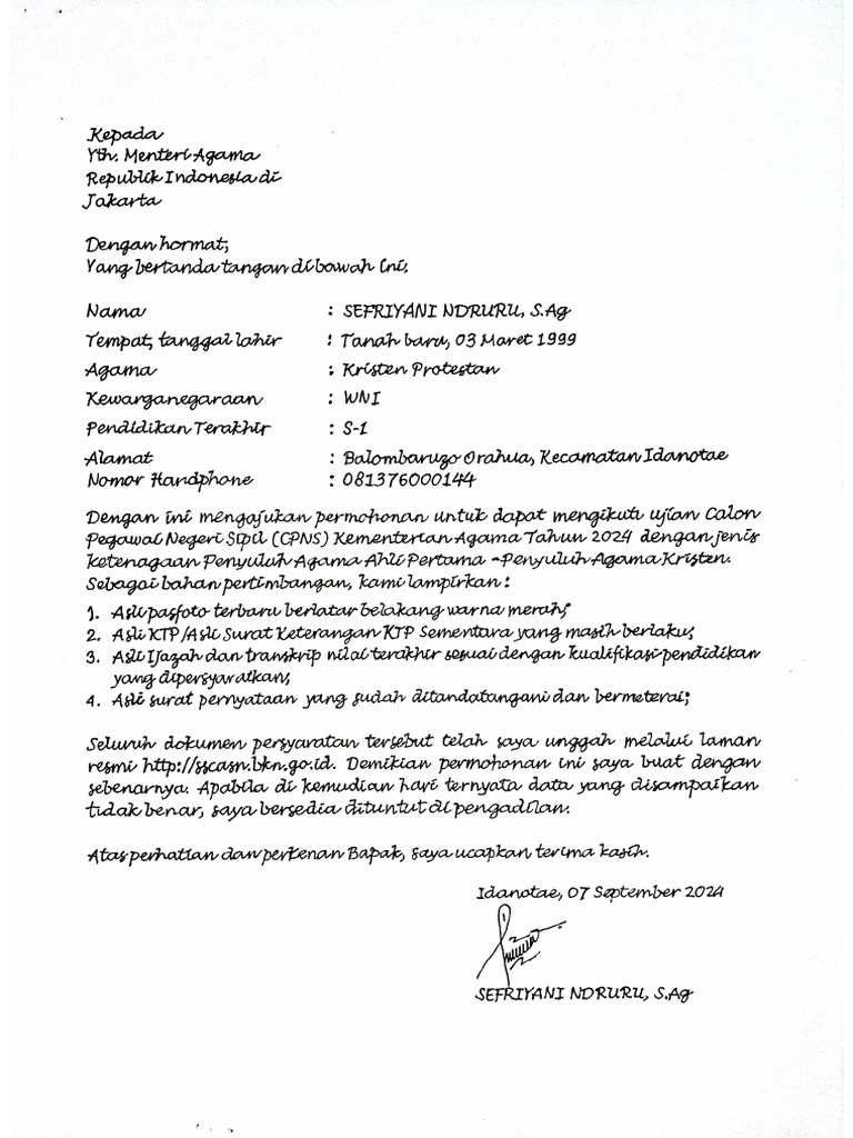 Lamaran Sefrin | PDF