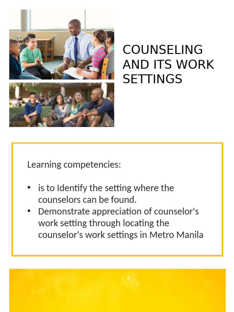 Counseling and Its Work Settings | PDF