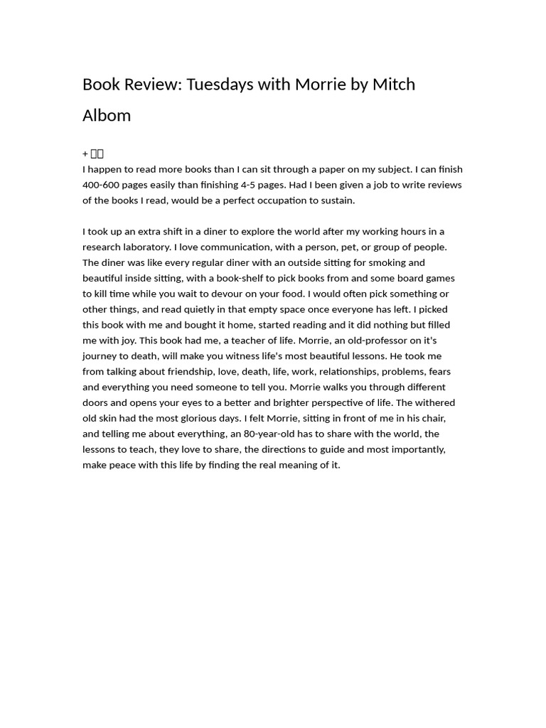 Book Review - Tuesdays With Morrie | PDF