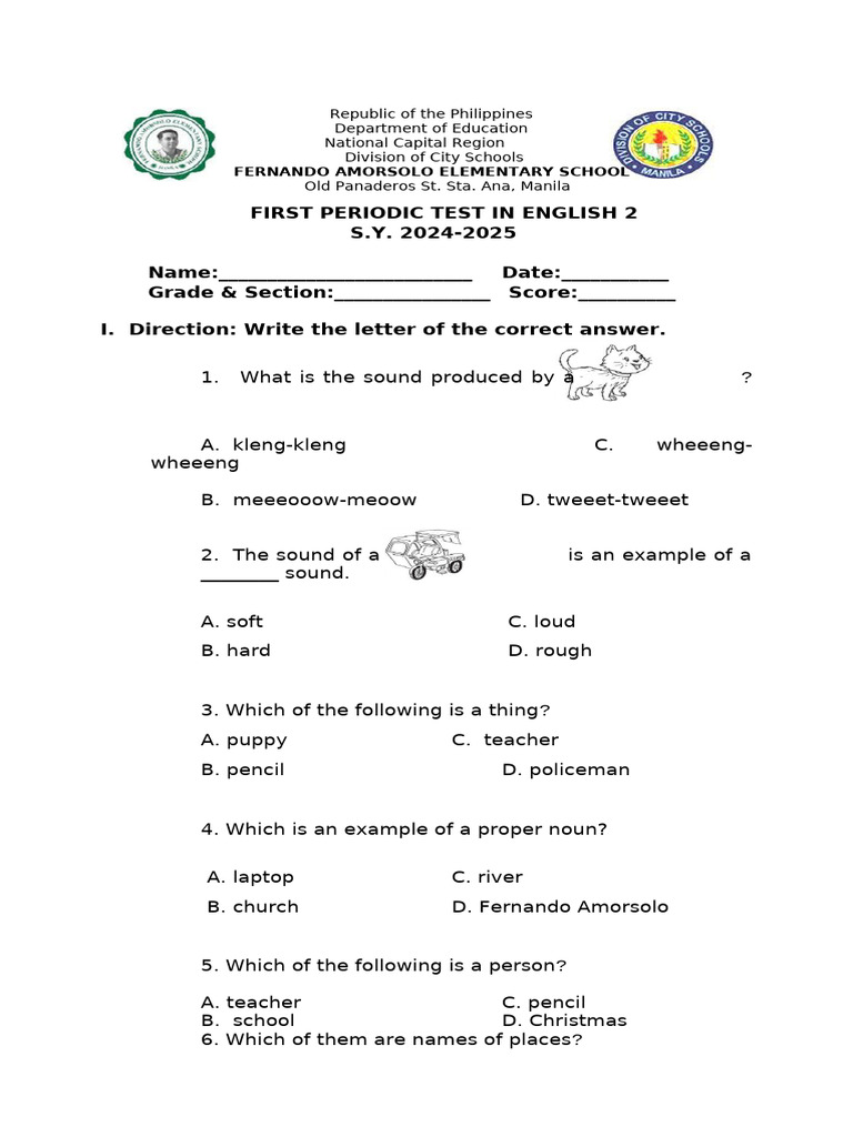 Eng 1st Quarter Exam | PDF