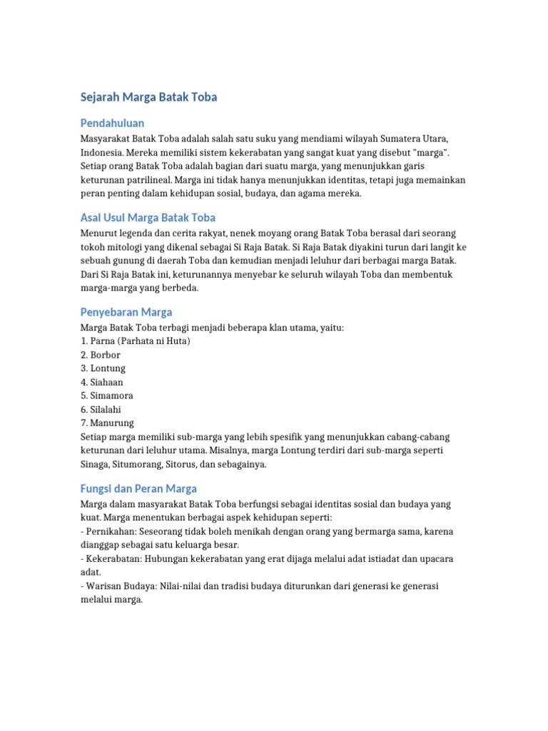 Sejarah Marga Batak Toba | PDF