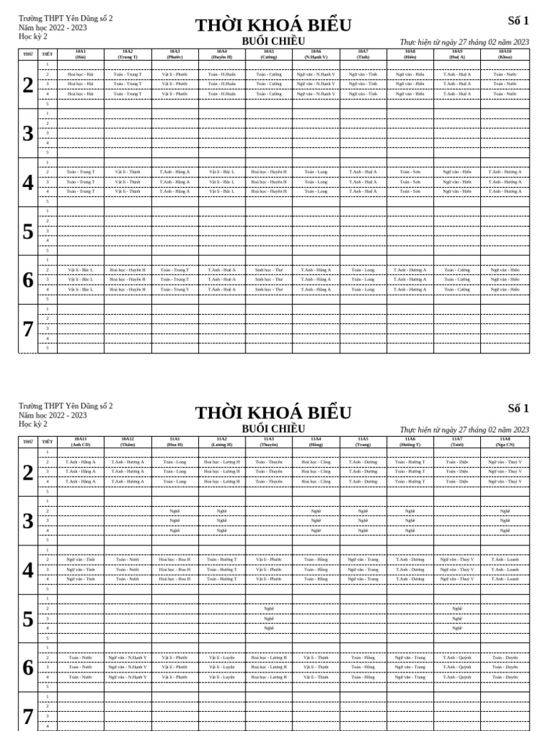 TKB Buoi Chieu So 1 33435 | PDF